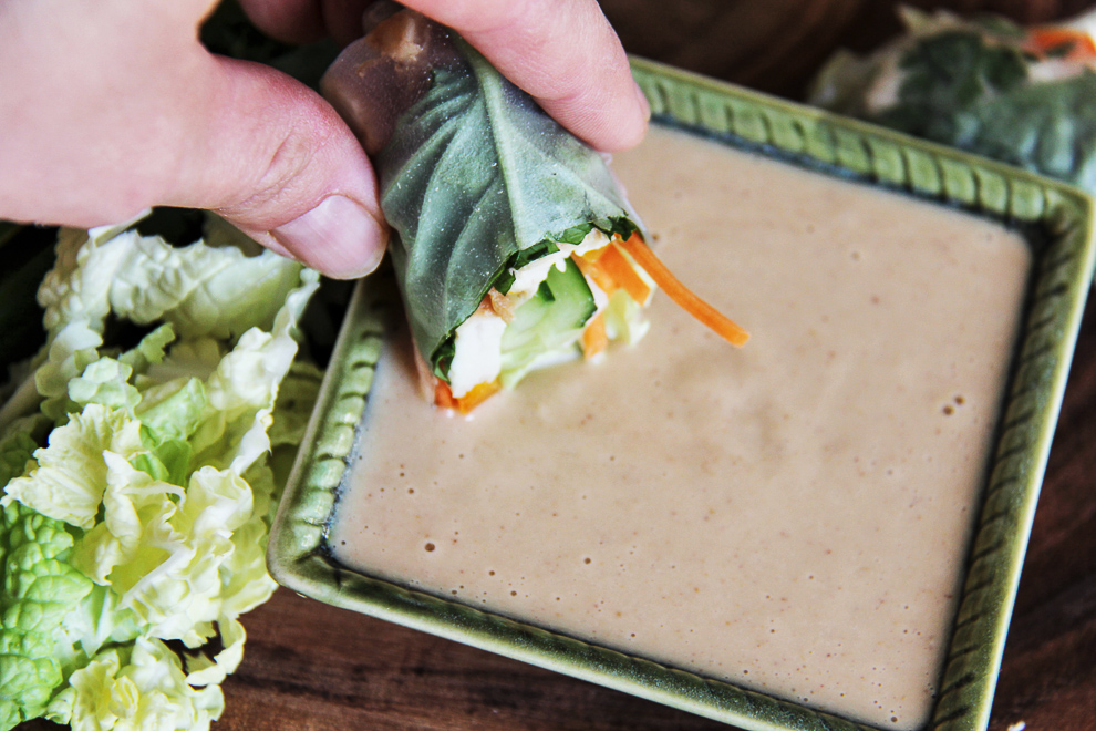 Thai Basil Chicken Spring Rolls with Peanut Dipping Sauce | Sumptuous ...