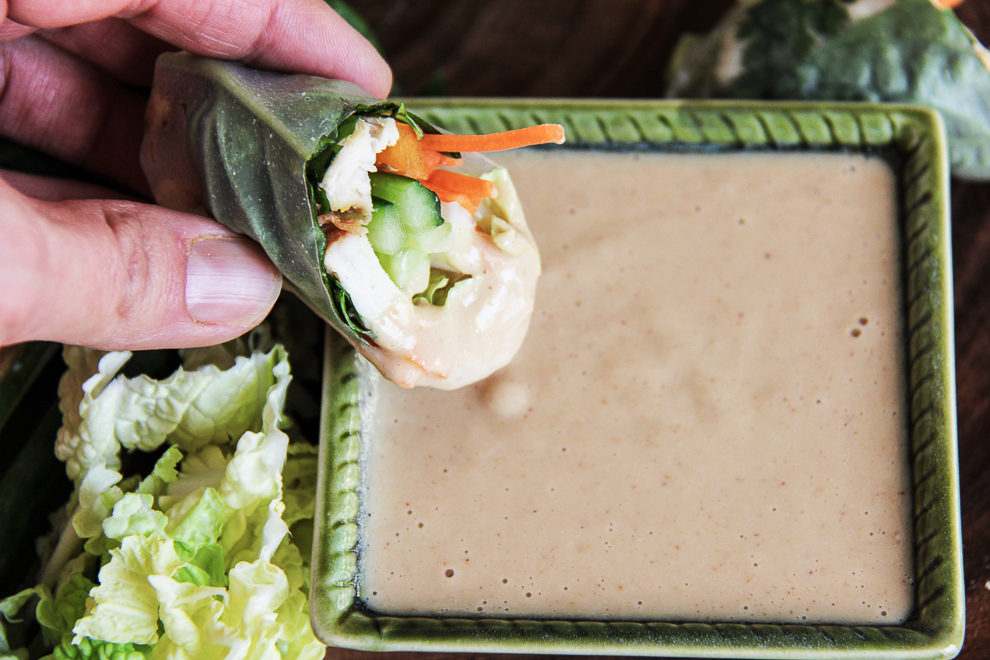 Thai Basil Chicken Spring Rolls with Peanut Dipping Sauce | Sumptuous ...
